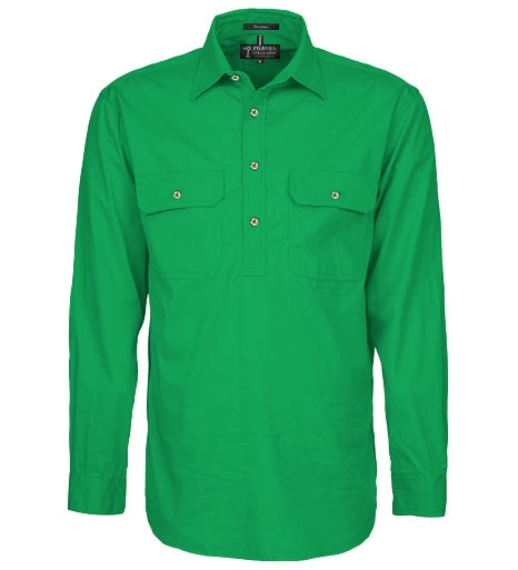 Pilbara Mens Closed Front L/S Workshirt Kelly Green – Condamine Clothing