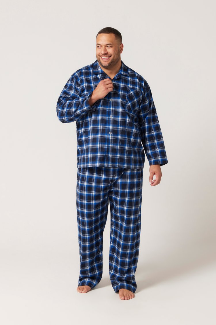 Contare Men's Long Flannelette Pyjama Set | Irish Tartan Blue ...